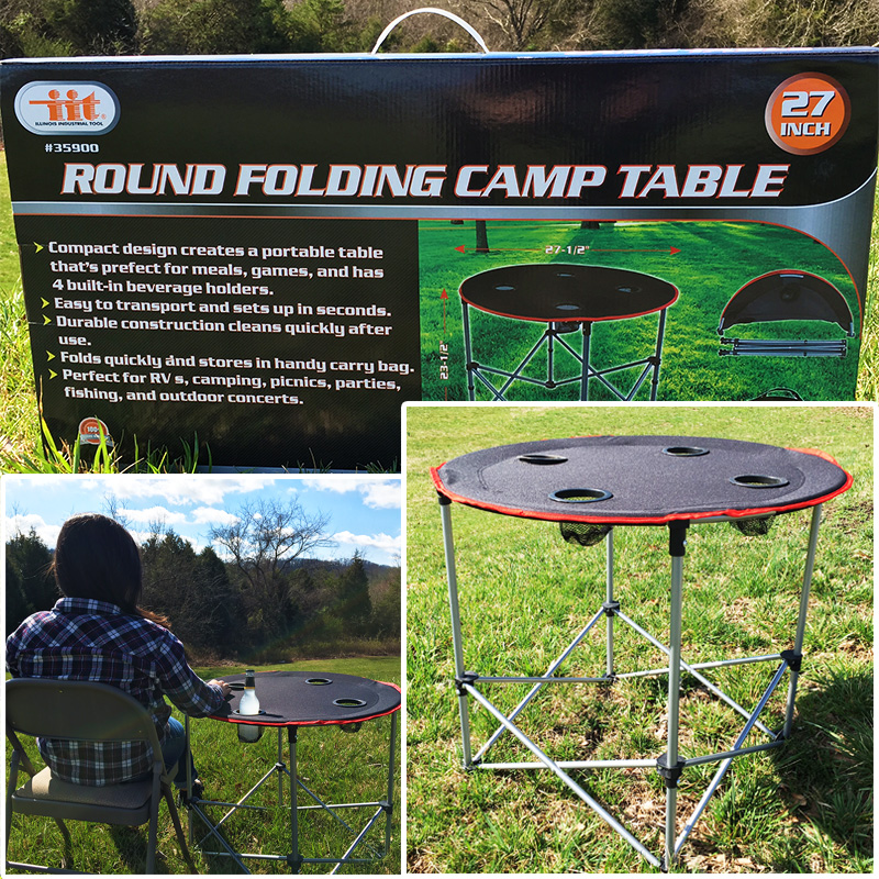 Portable Round Folding Camping Table w/ Cup Holders and Carrying Case ...