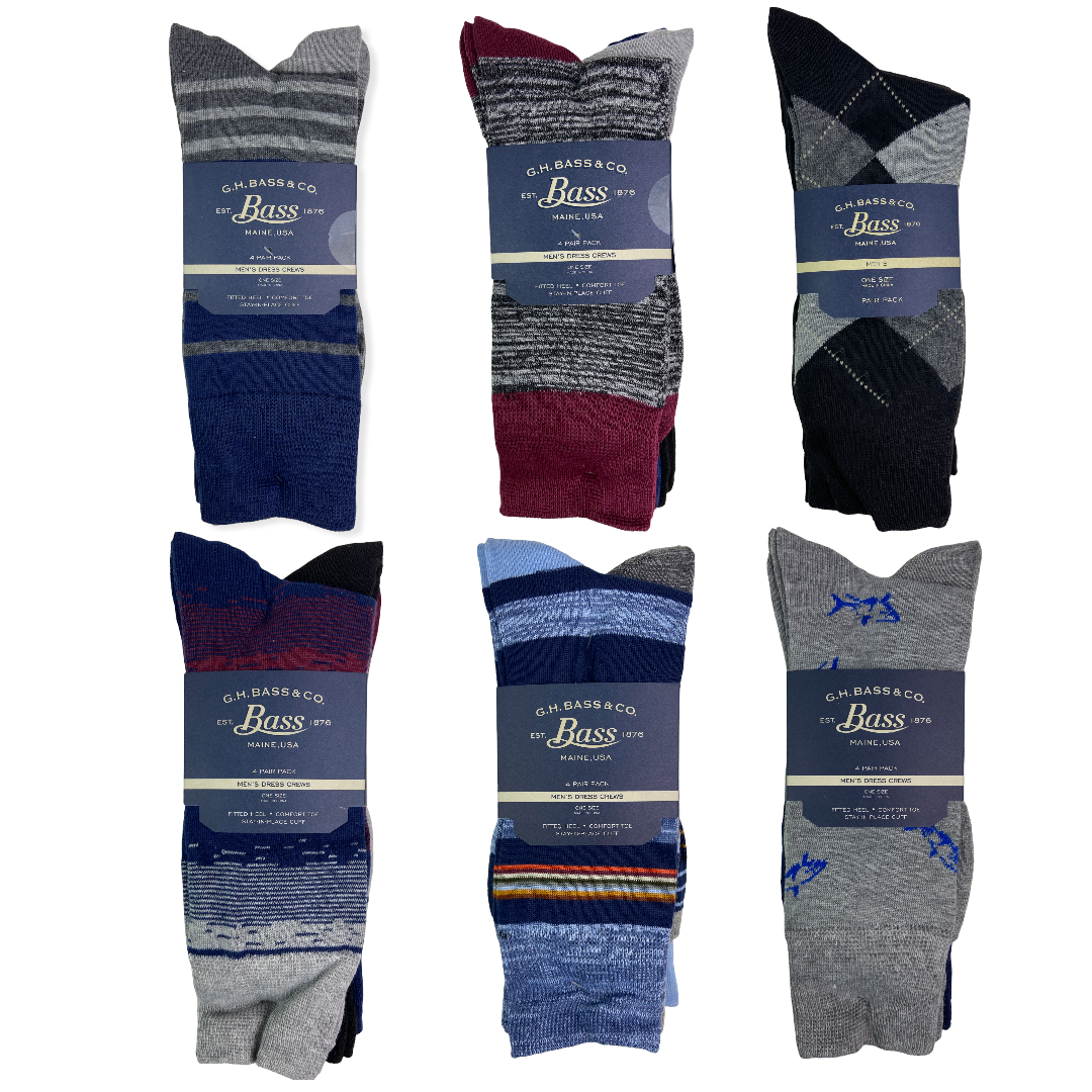 16 Pairs of G.H. Bass & Co. Men's Dress Crew Socks in Assorted Patterns ...