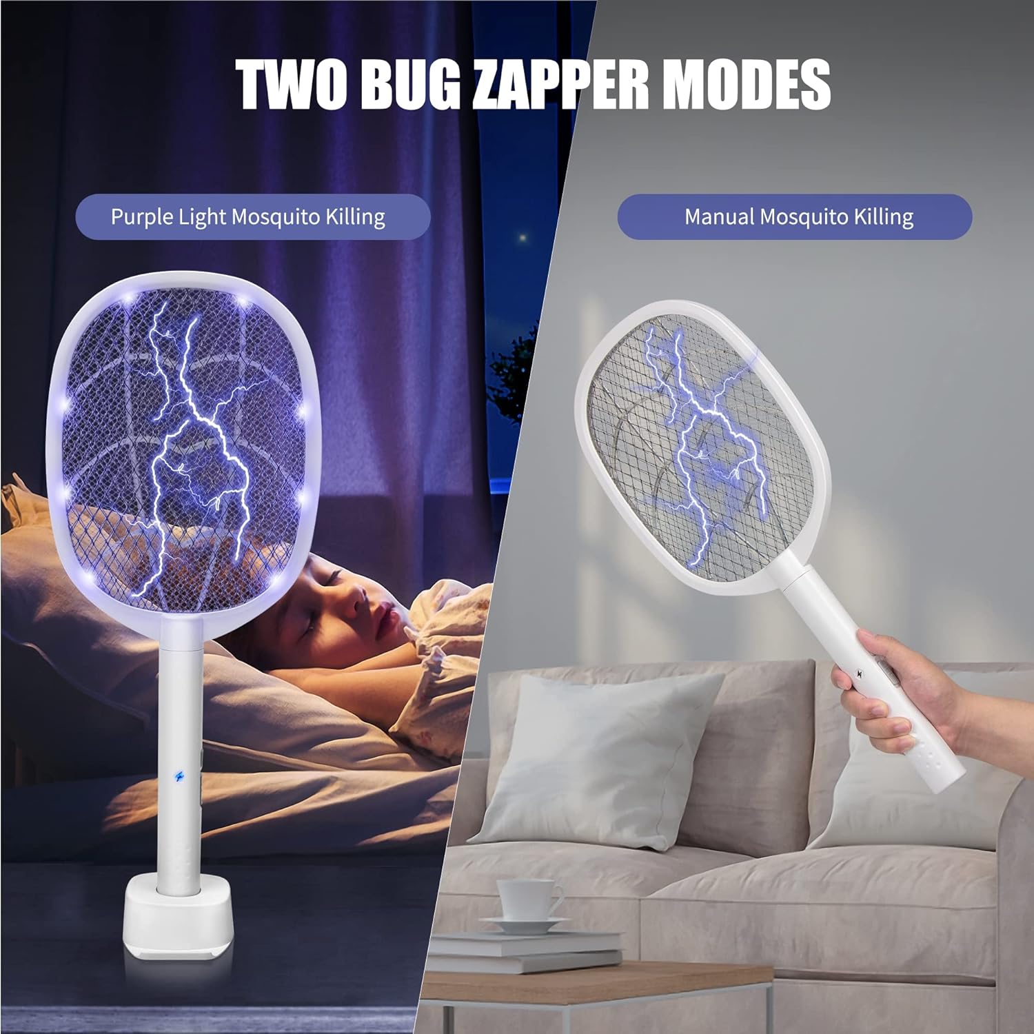 2 Pack of 2-in-1 Electric Bug Zapper Racket - Zap those pesky fly's ...