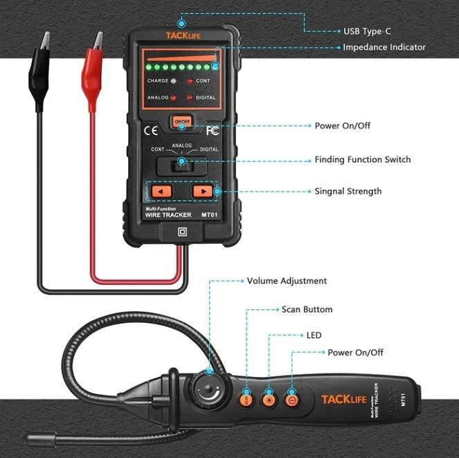TACKLIFE Underground Wire Tracker Locator Cable Tester with Headphones ...