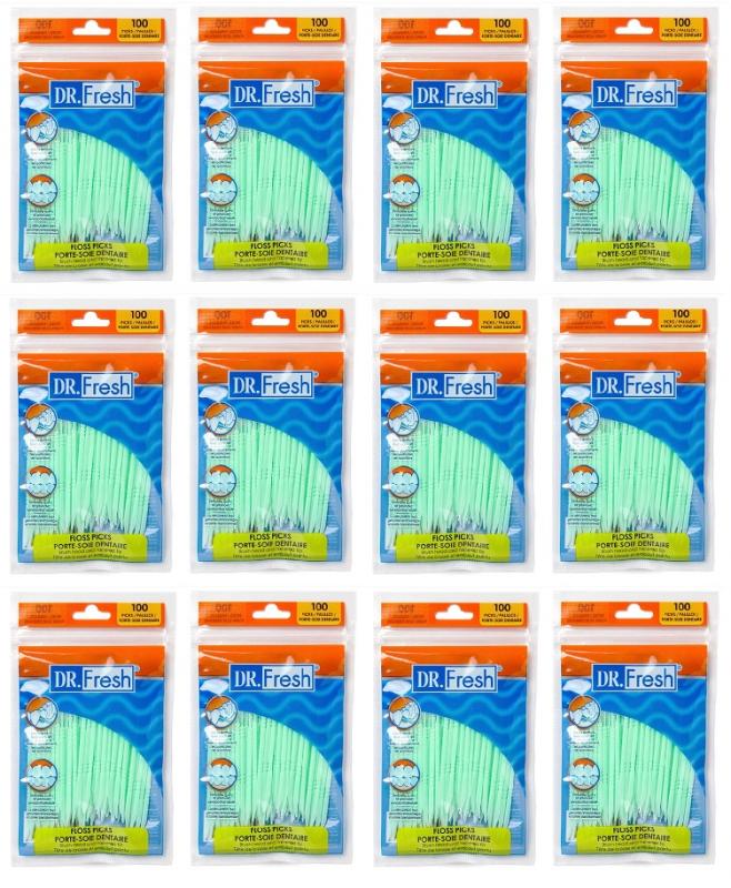 12 Pack of Dr. Fresh Soft Bristle Dental Floss Picks, (100 count each ...