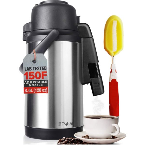 SplashProof Coffee Carafe Airpot Dispenser With Adjustable Nozzle - LARGE 120 oz Capacity, Lab ...