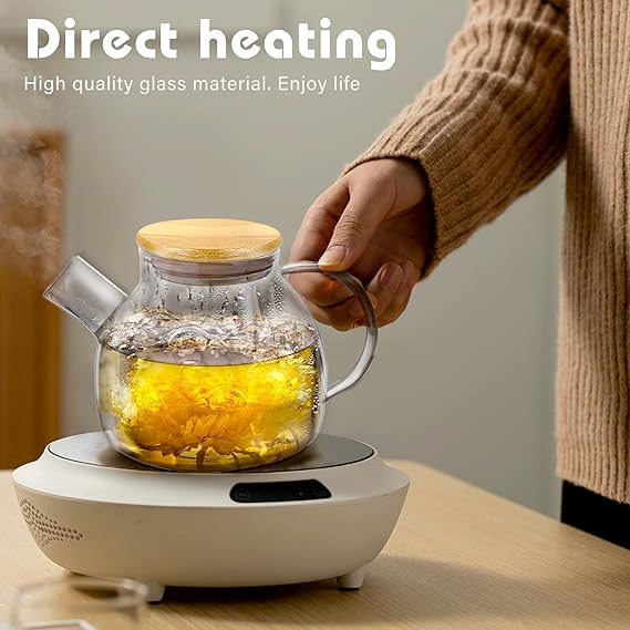 Glass Tea Infuser Teapot (33 oz) - Handmade Borosilicate Glass, Heat ...