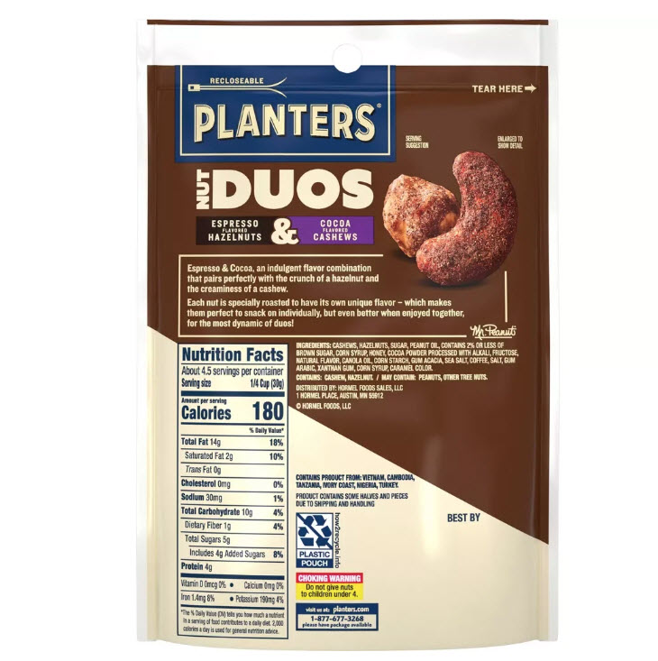 12 Bags of Planters Duos - Cocoa Flavored Cashews and Espresso Flavored ...