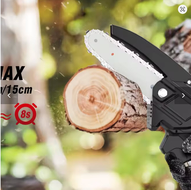 One Handed Cordless Mini Chainsaw With Two Batteries, Gloves and Safety ...