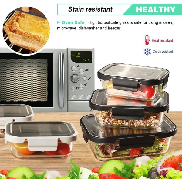 SET of 3 Glass Latching Lock Baking and Storage Containers with ...