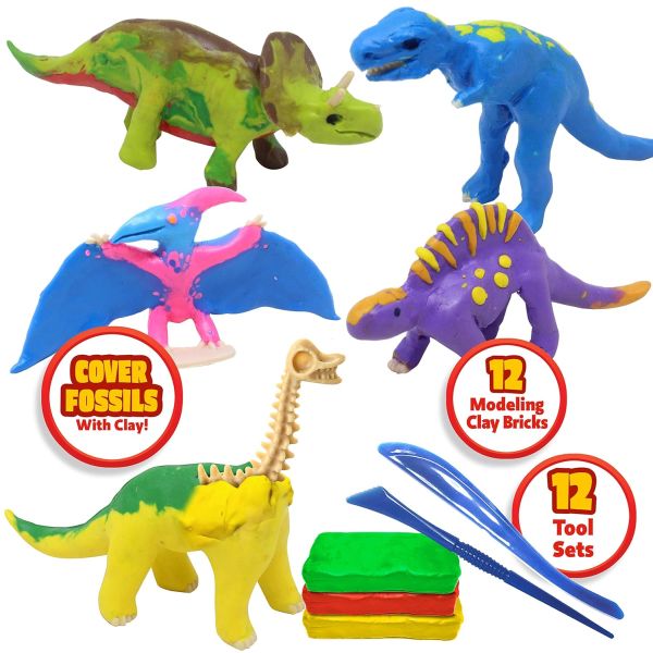 Klever Kits 12 Dino Egg Fossil Dig and Clay Kit - Discover & Recover ...
