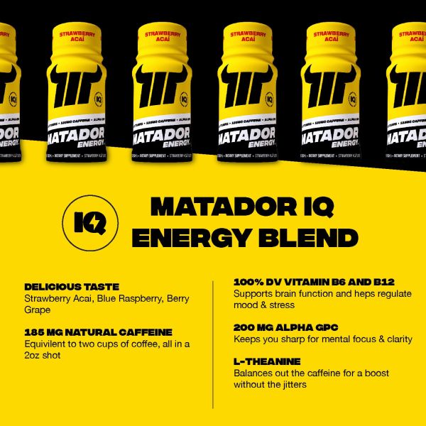 12 PACK of MATADOR Energy Shots Extra Strength Mini Energy Drinks w/B ...