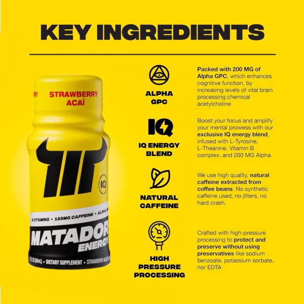 12 PACK of MATADOR Energy Shots Extra Strength Mini Energy Drinks w/B ...