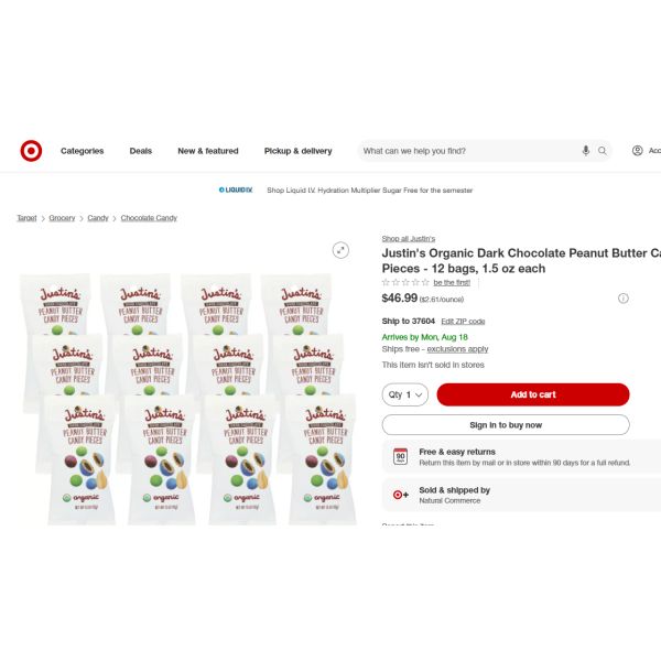 (12-Pack at Target is $46, see additional image) 12 BAGS of Justin's ...
