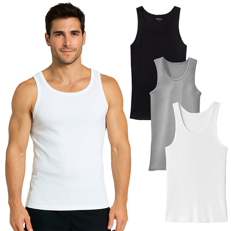 5 Pack of: Men's Cotton Ribbed Classic Crew Neck Tank Tops. Stay cool ...