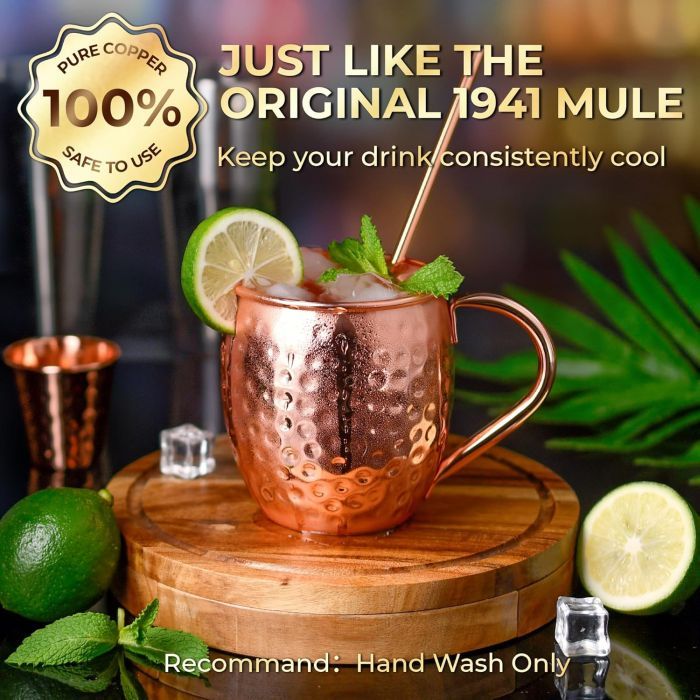 Moscow Mule Copper Mugs - Set of 4 - 100% Handcrafted Solid 16 oz ...