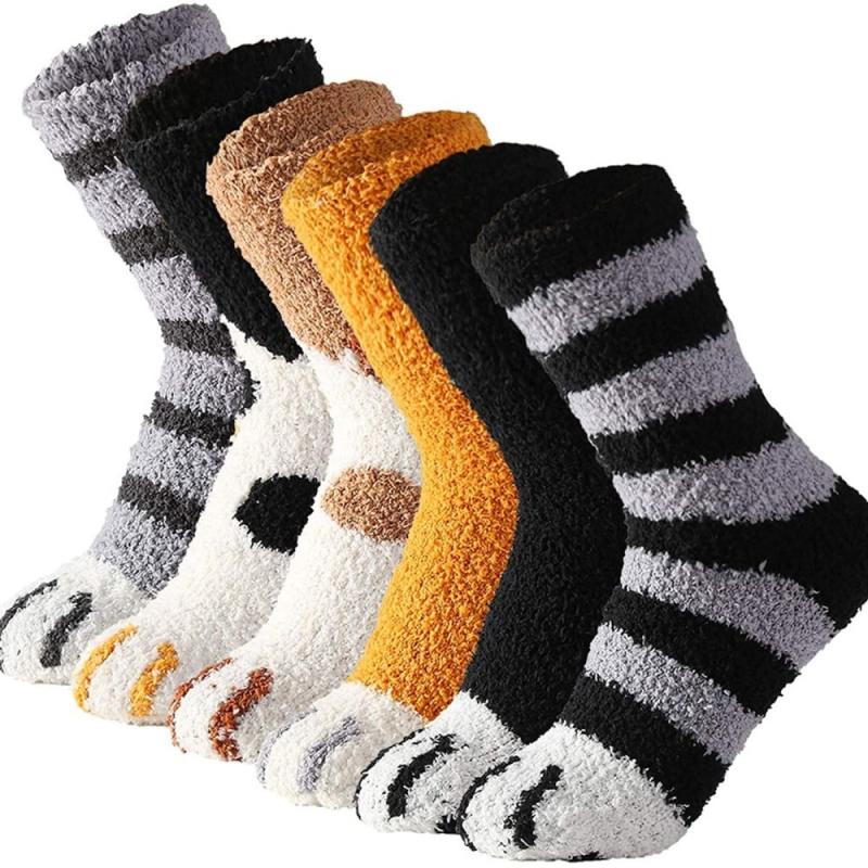 6 PAIRS OF Women's Fuzzy Cat Paws Socks. These cuts socks are warm and ...