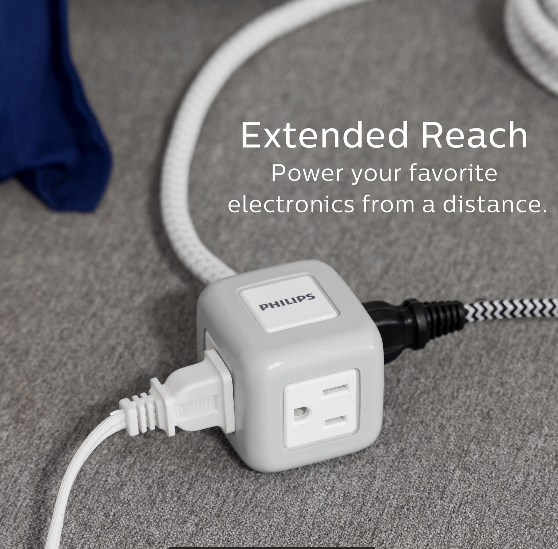 Philips 3 Outlet Rubberized Cube - Extra long 10 foot braided cord ...