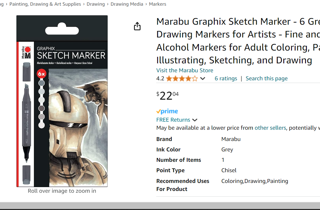 Marabu Graphix Sketch Marker - 6 Grey Tone Colors Drawing Markers for ...