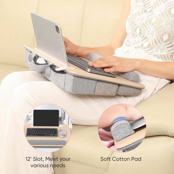Adjustable Laptop Lap Desk with Cushion, Storage Function And Anti-Slip ...