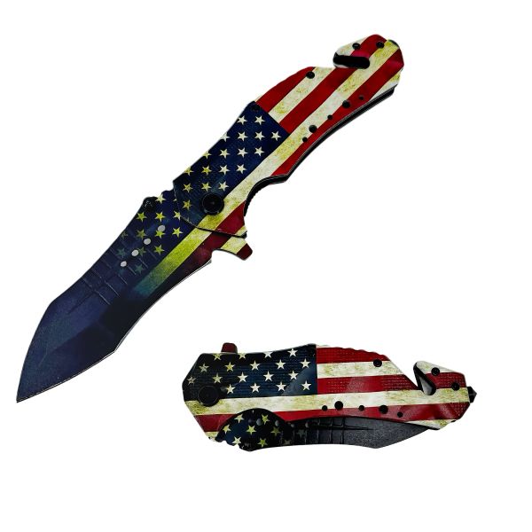 Rugged American Flag Spring Assist Tactical Folding Knife with Window ...