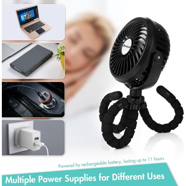 Flexible Tripod Wrap Around Fan - Rechargeable with 3 Speeds - Order 3 ...