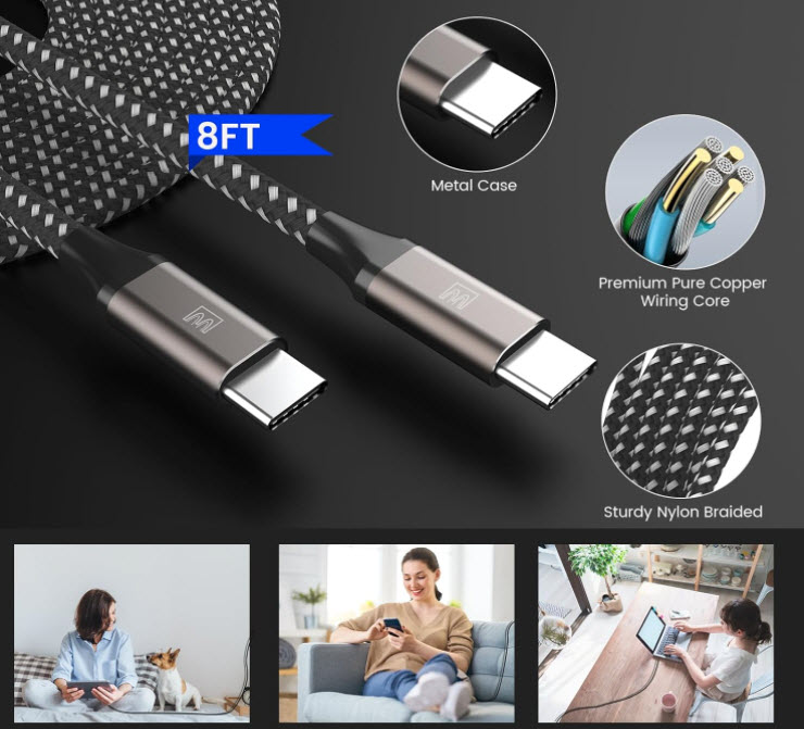 TWO PACK of Ultra Fast USB-C Wall Chargers + TWO PACK of 8 Foot Fast ...