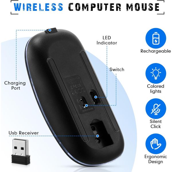 Silent Click LED Wireless Slim Mouse - Rechargeable - No more annoying ...