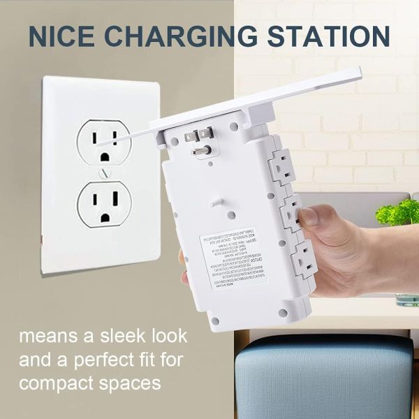 Rotating Wall Charger Station Power Strip Shelf 6 Outlets 3 USB(2A1C) 4 ...