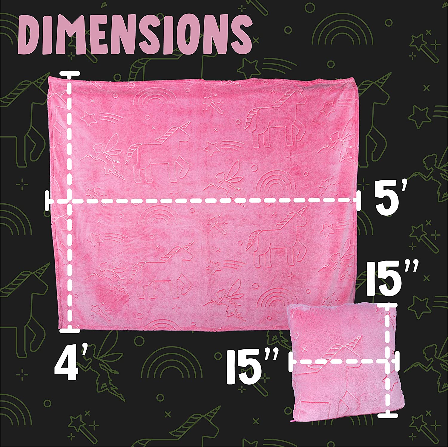 Glo-Fun Glow in the Dark Pillow / Blanket - Choose from Pink Unicorn or ...