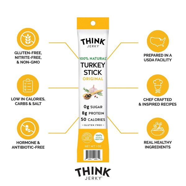 20 PACK of Think Jerky All-Natural Turkey Sticks - Sugar Free, Gluten ...