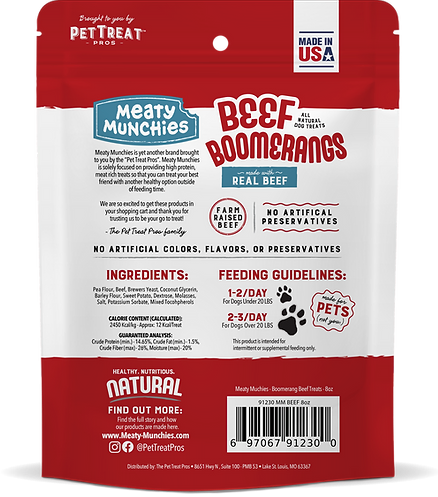 4 BAGS of Meaty Munchies - Farm Raised Beef Boomerangs Semi-Soft Dog ...