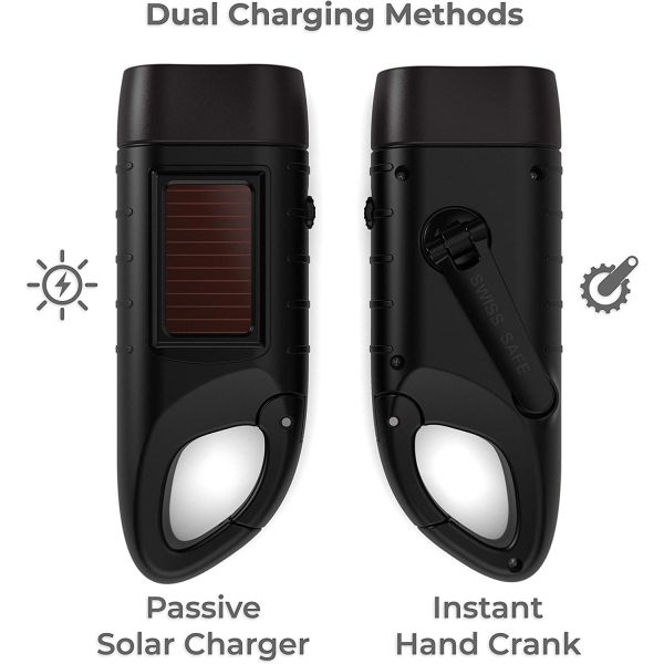 Swiss Safe Rechargeable Flashlight with Solar Power & Hand Crank: High ...