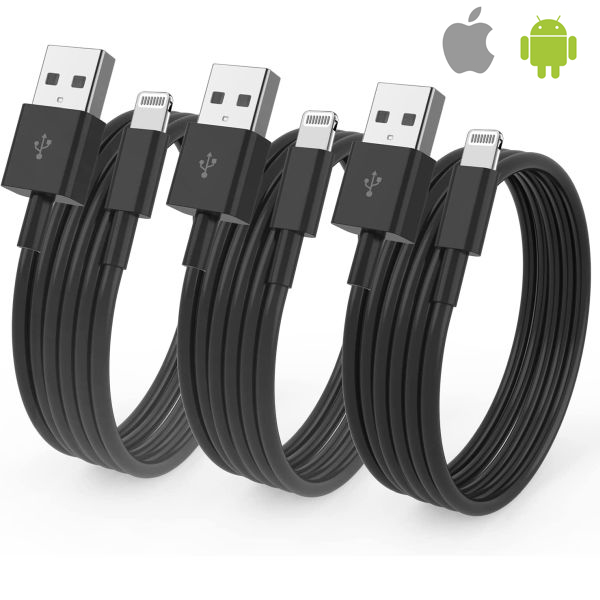 3 Pack of 10 Foot Apple Certified or USB-C Android High Speed Charging ...