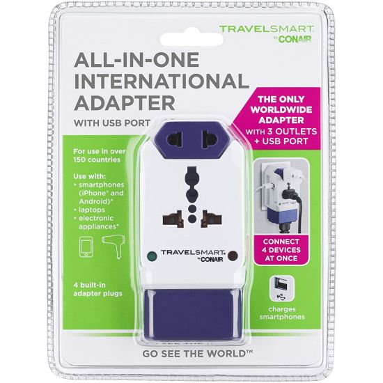 Travel Smart All-In-One Adapter with USB and 3 Outlets - Works all over ...