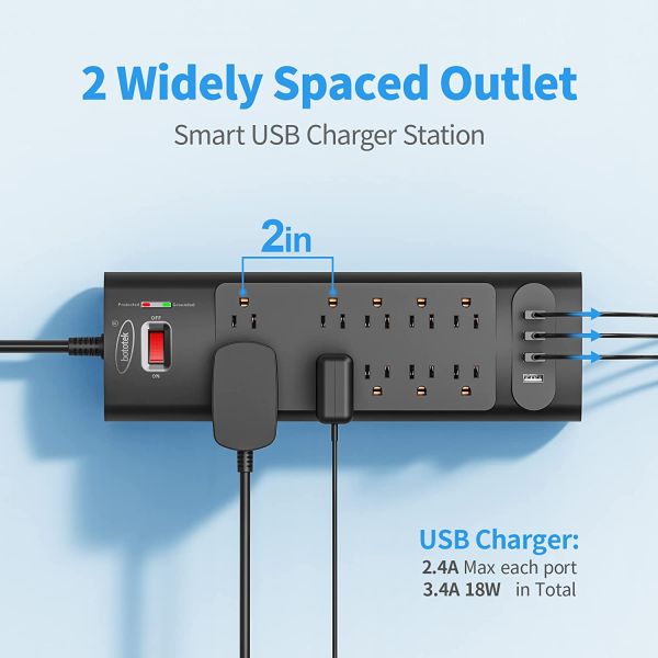 Ultra Surge Protector Power Strip with 10 AC Outlets and 4 USB Ports ...