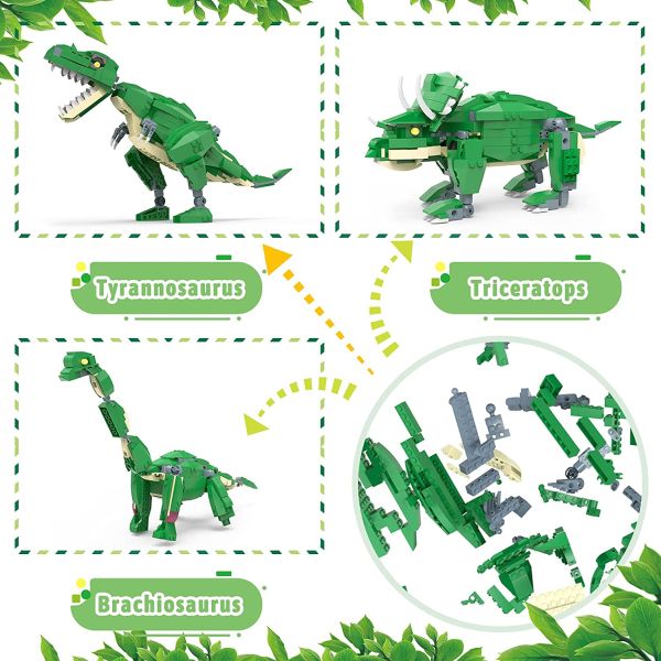 LEGO COMPATIBLE 3-in-1 GUDI Dinosaur Building Block Creator Set - Build ...