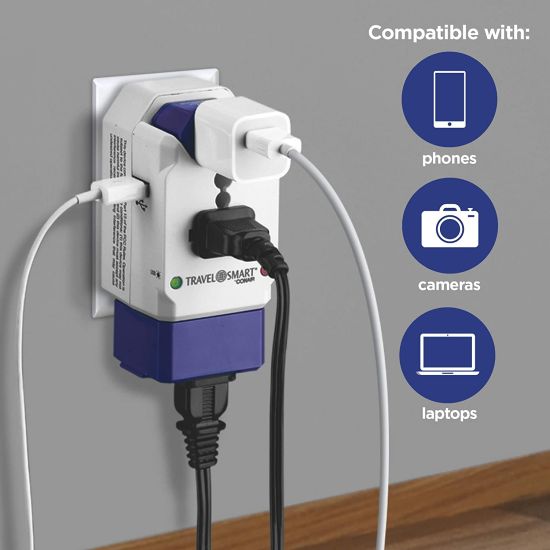 Travel Smart All-In-One Adapter with USB and 3 Outlets - Works all over ...