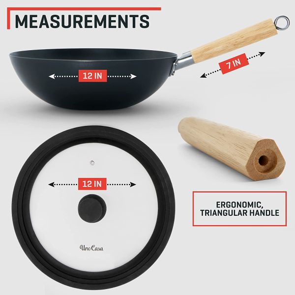 CLEARANCE - Uno Casa Blue Carbon Steel Wok Pan - 12 Inch Woks Stir-fry ...