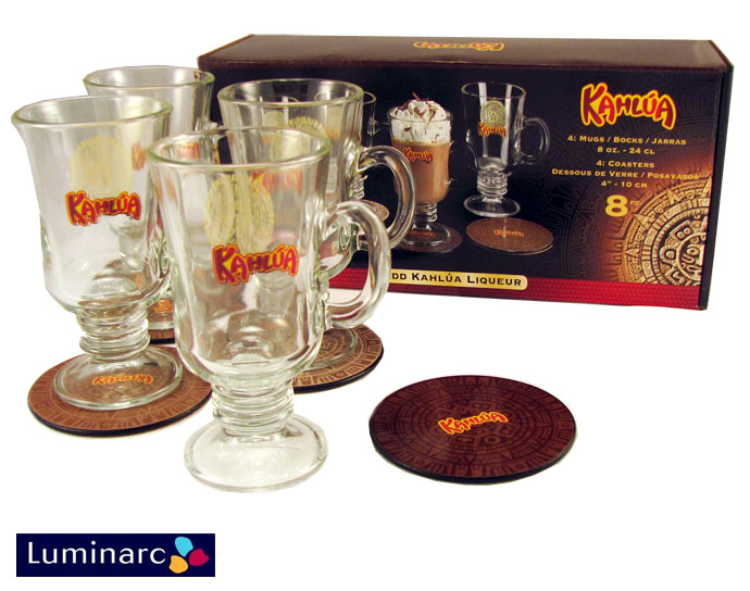 Kahlua 8 Piece Gift Set - 4 Glass Mugs & 4 Coasters - SHIPS FREE! - 13 ...
