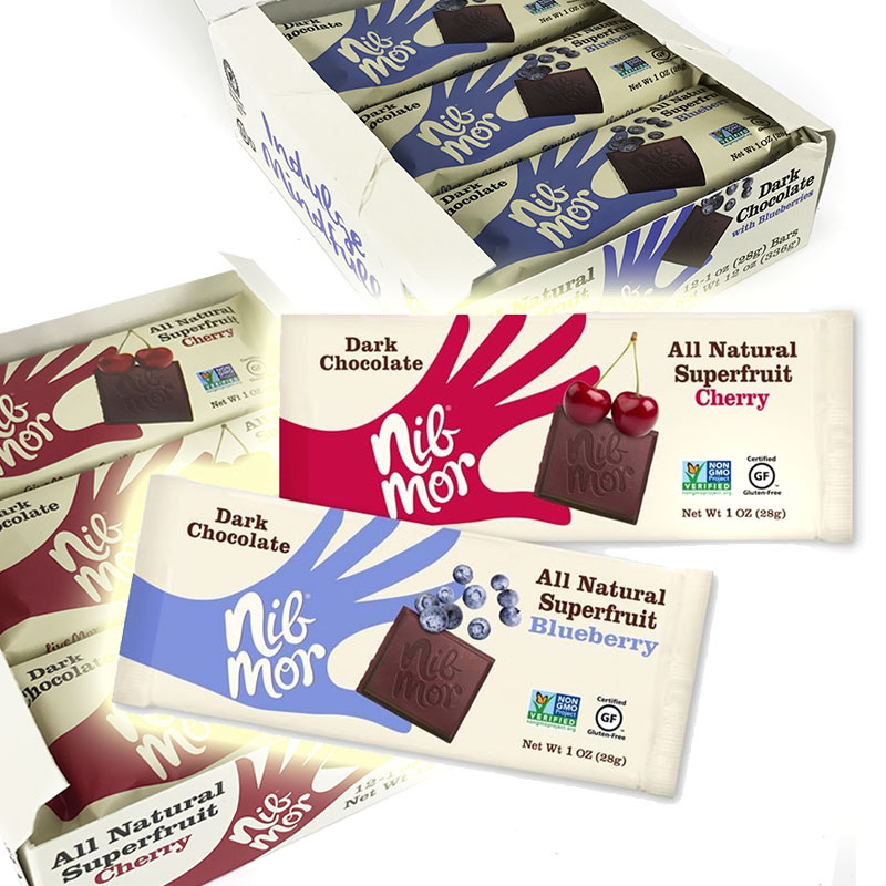 12 Pack of NibMor All Natural Dark Chocolate Superfruit Bars ...