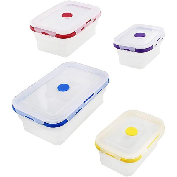 4 Piece Collapsible Silicone Storage Containers with Colorful Venting ...