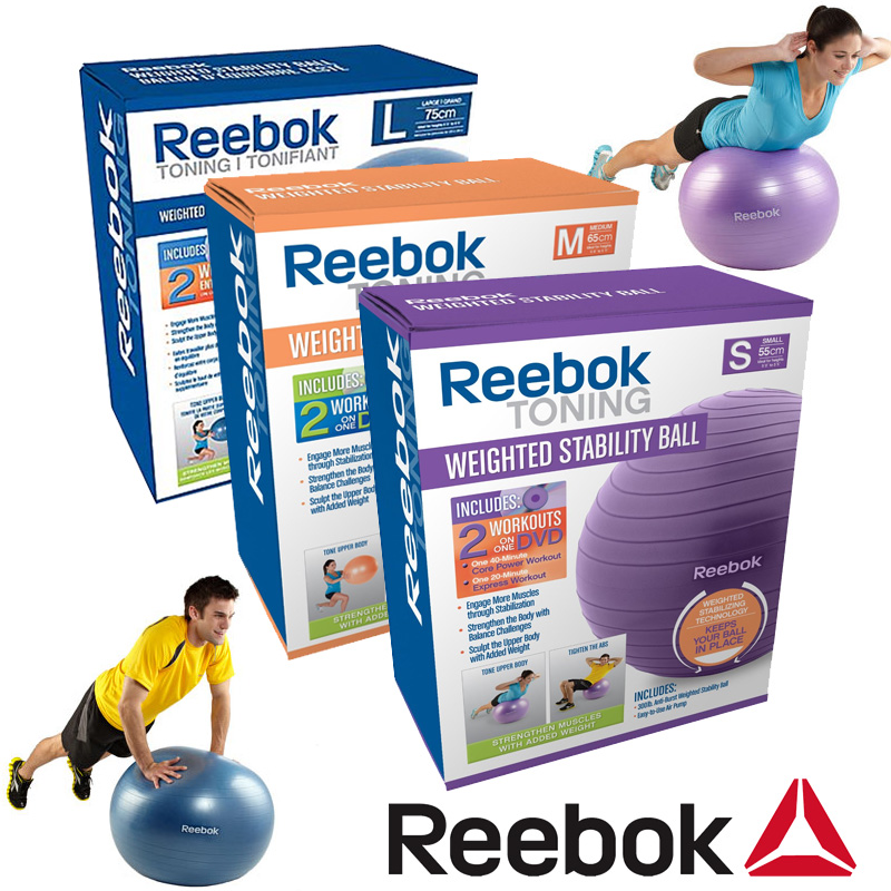 13 Deals - Reebok Weighted Stability Ball w/ Workout DVD - 3 Sizes ...