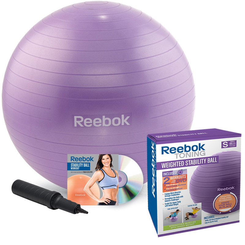 13 Deals - Reebok Weighted Stability Ball w/ Workout DVD - 3 Sizes ...