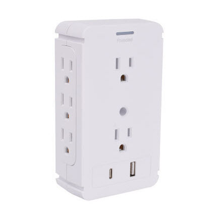 Deluxe 8-Plug Side Entry Outlet Extender With USB Ports and Shelf ...