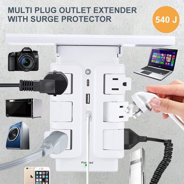 Rotating Wall Charger Station Power Strip Shelf 6 Outlets 3 USB(2A1C) 4 ...