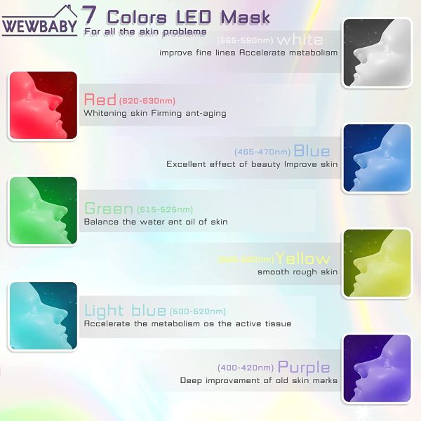 Light Therapy Led Face Mask - 7 Color LED Face Mask Light Therapy ...