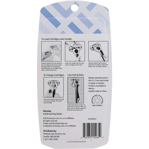 Amazon Brand - Solimo 5-Blade Razor for Women, Handle, 2 Cartridges ...